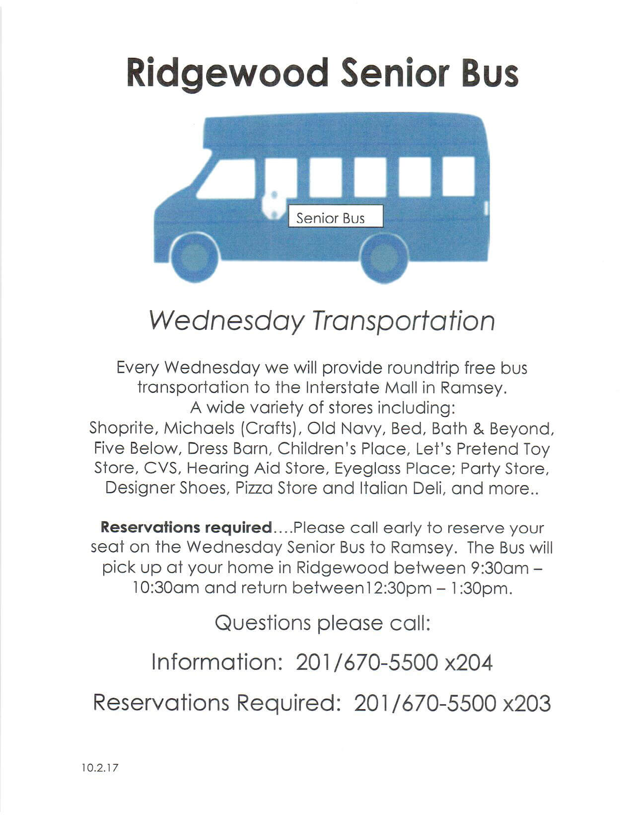Ridgewood Senior Bus - Wednesday Transportation - Age Friendly Ridgewood
