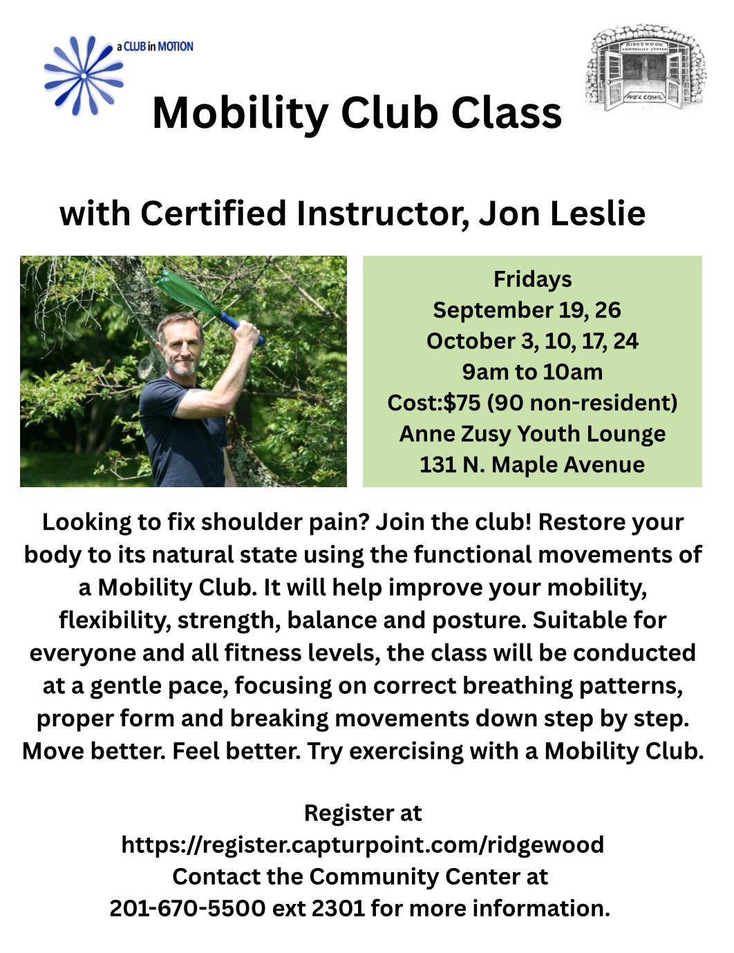 Mobility Club Class, 6 sessions, click for details - Age Friendly Ridgewood